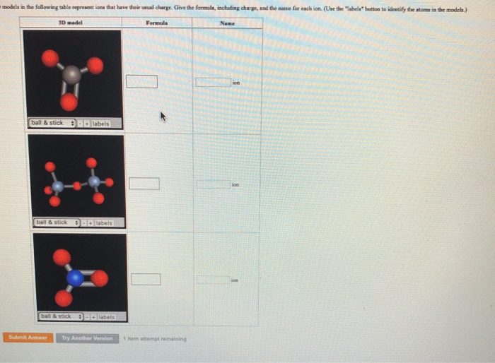 models in the following table represent ions that | Chegg.com