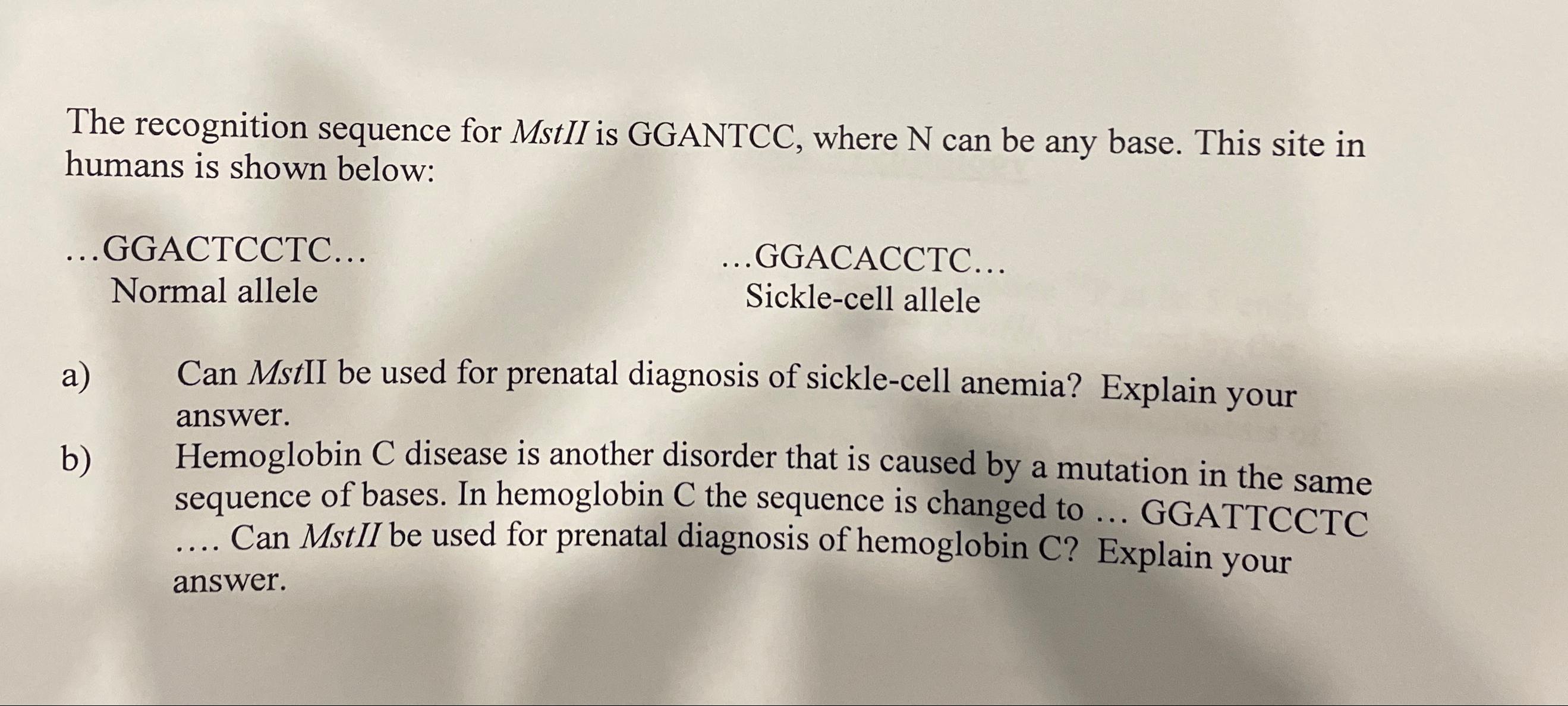 Solved The recognition sequence for MstII is GGANTCC, where | Chegg.com