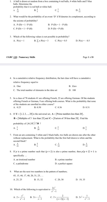 Solved 1. A ball is drawn at random from a box containing 6 | Chegg.com