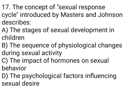 Solved The concept of "sexual response cycle" introduced by | Chegg.com