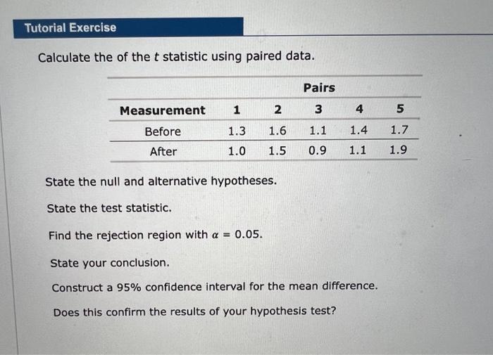 Solved Calculate the of the t statistic using paired data. | Chegg.com