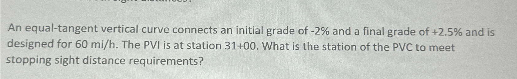 Solved An equal-tangent vertical curve connects an initial | Chegg.com