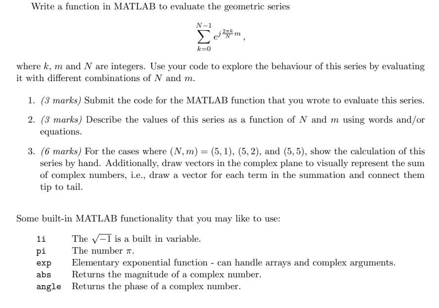 Solved Write a function in MATLAB to evaluate the geometric | Chegg.com