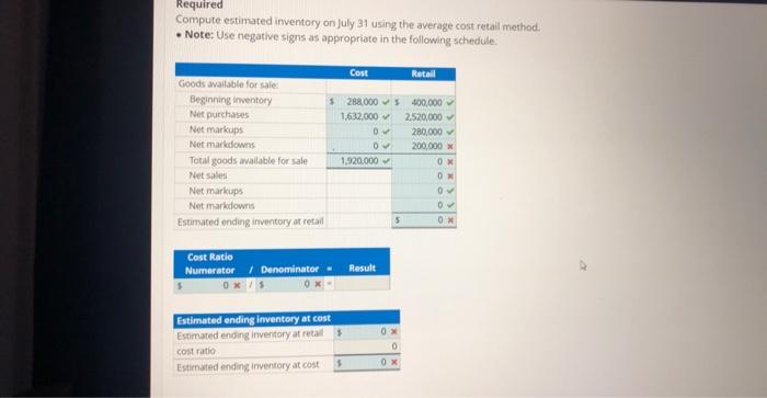 Solved Valuing Inventory Using Average Cost Retall Method | Chegg.com