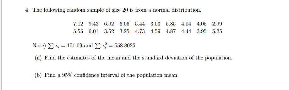 Solved The following random sample of size 20 ﻿is from a | Chegg.com