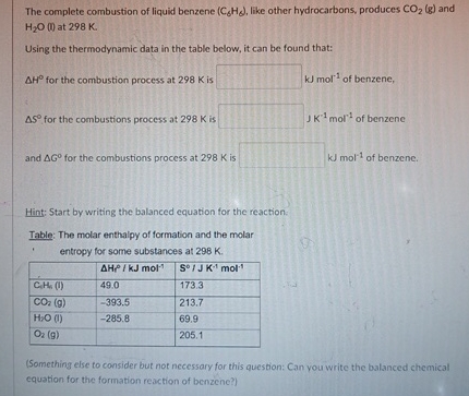 The complete combustion of liquid benzene (C8H8), | Chegg.com