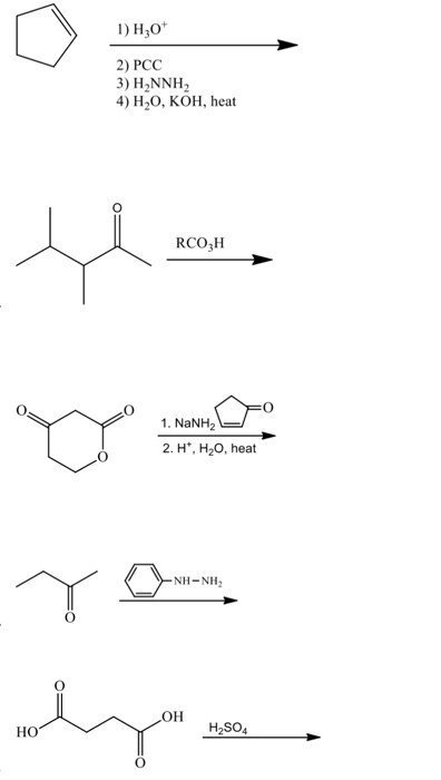 Solved 1) H20 2) PCC 3) HANNH 4) H.O, KOH, heat RCO3H 1. | Chegg.com