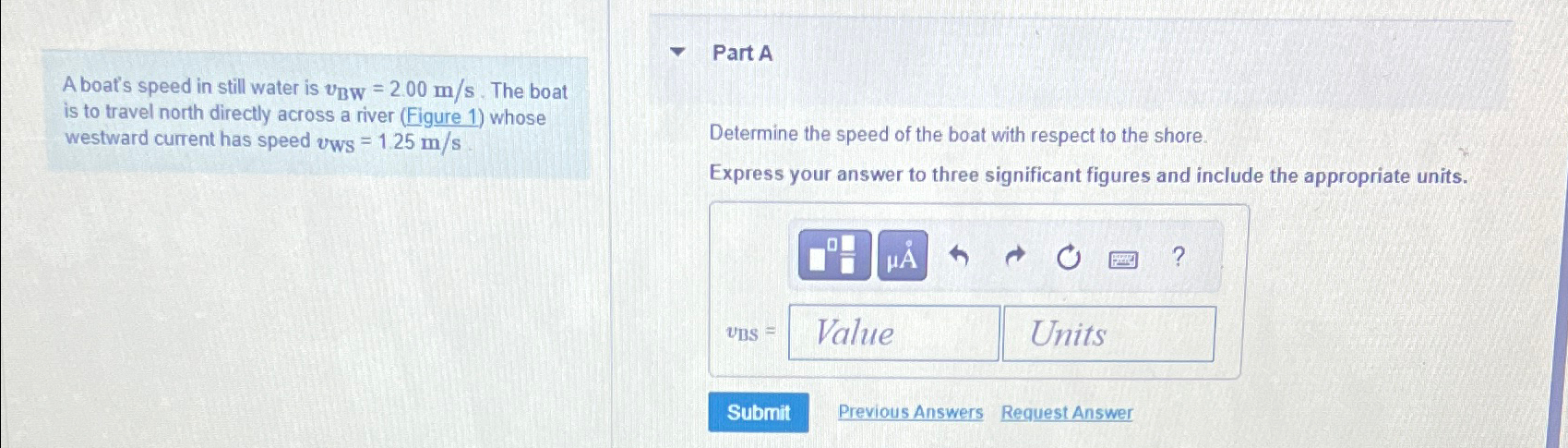 Solved A boat's speed in still water is vBW=2.00ms. ﻿The | Chegg.com