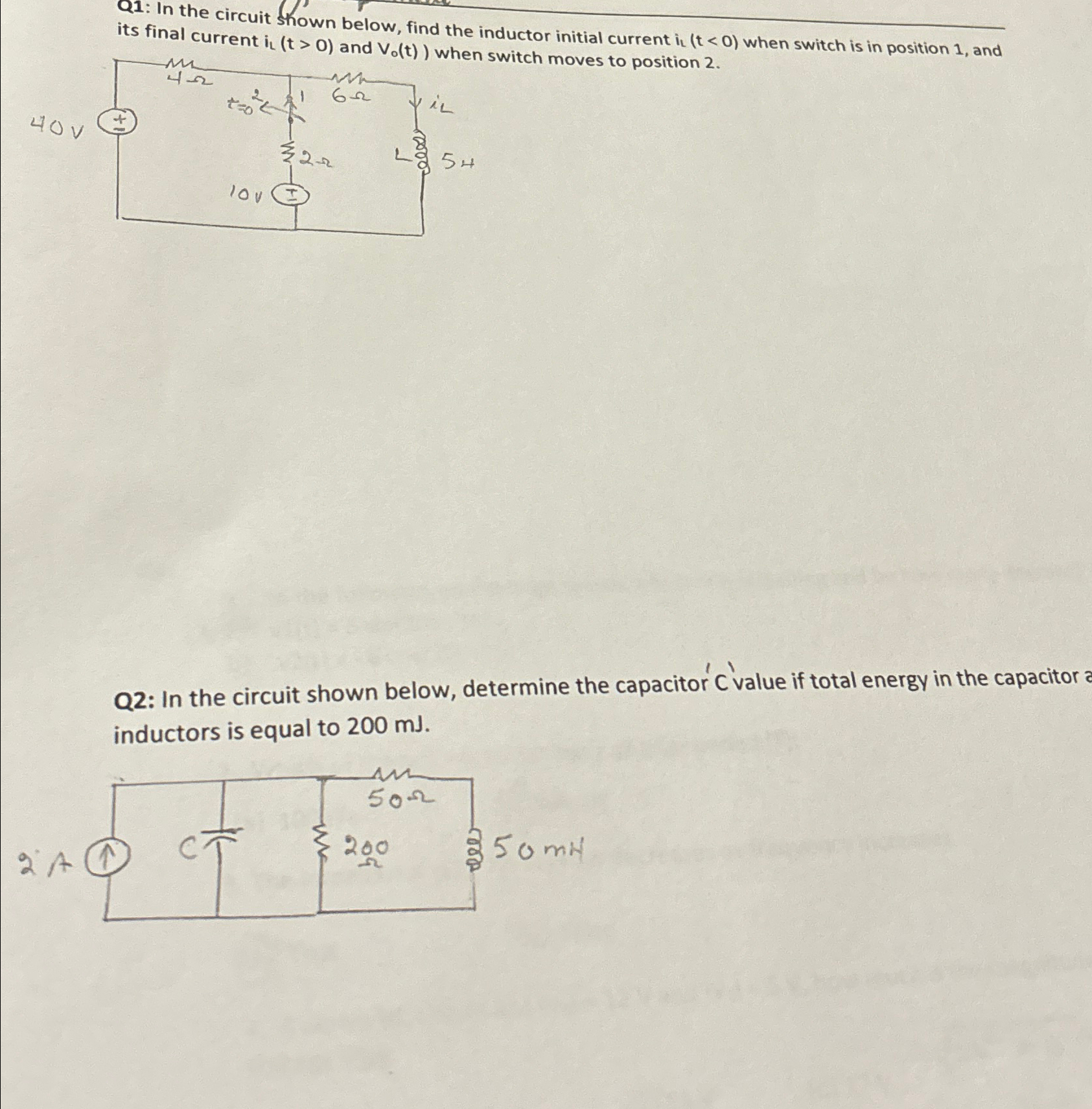Solved Q1: In the circuit shown below, find the inductor | Chegg.com