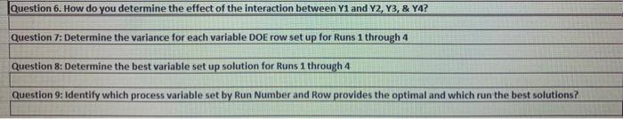Variables Operational Runs Analysis Variance Analysis | Chegg.com
