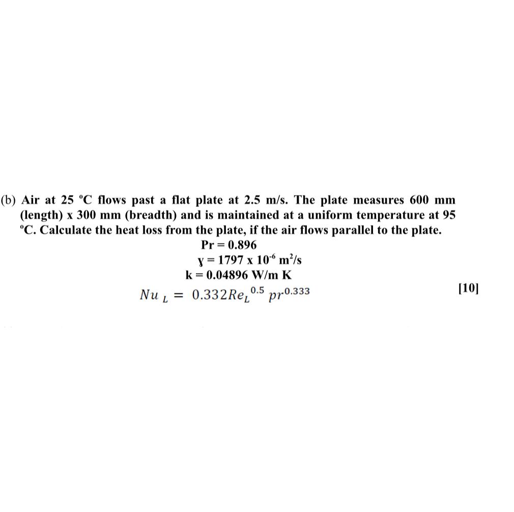 Solved (b) ﻿Air at 25°C ﻿flows past a flat plate at 2.5ms. | Chegg.com