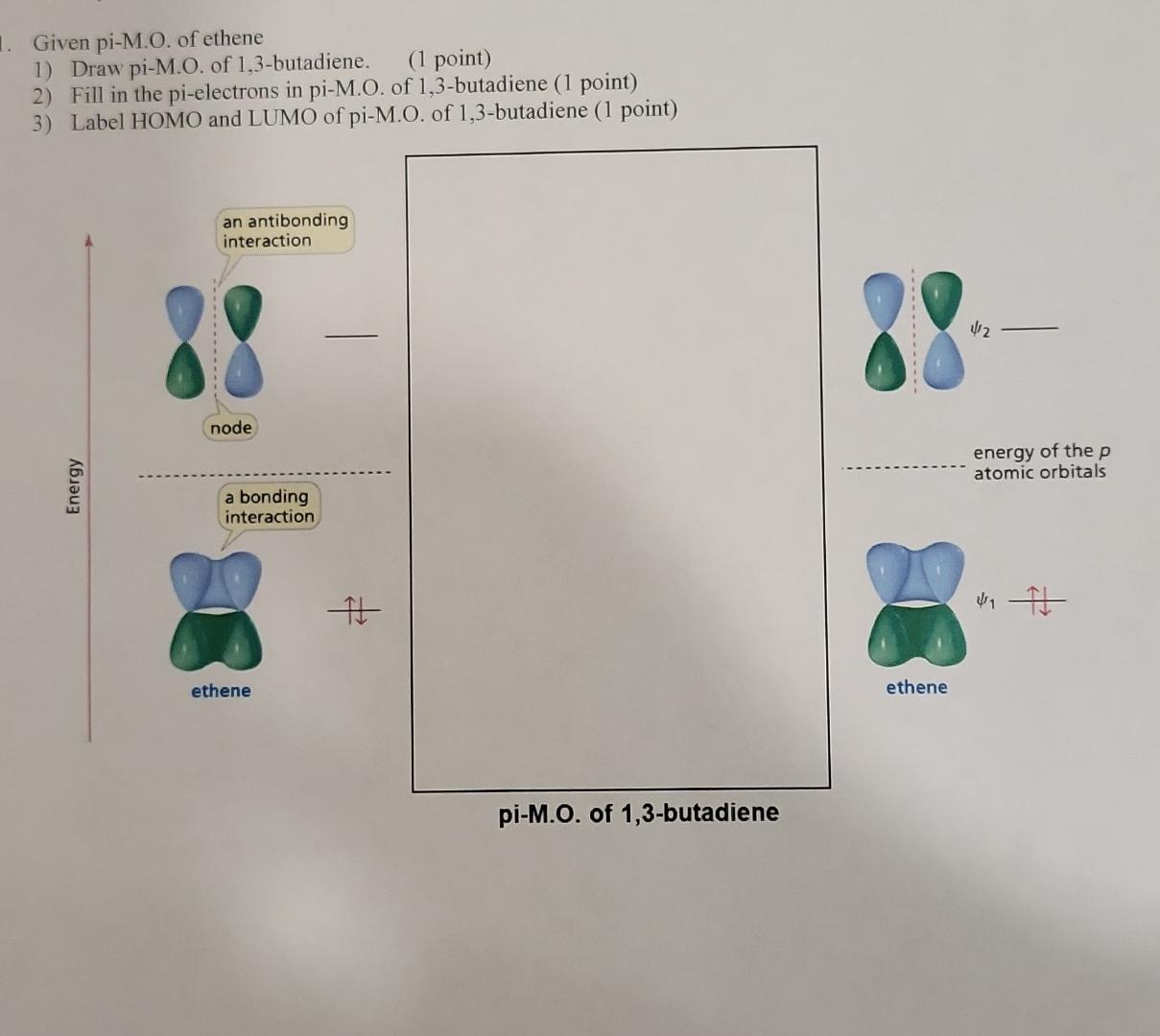 Solved Given pi-M.O. of ethene 1) Draw pi-M.O. of | Chegg.com