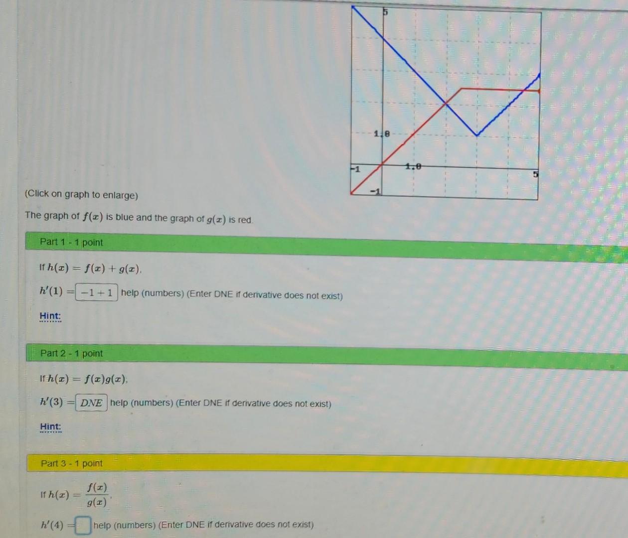 Solved (Click on graph to enlarge) The graph of f(x) is blue | Chegg.com