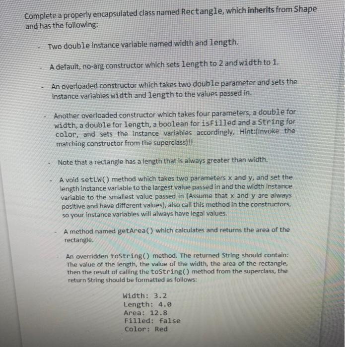 Solved Omplete A Properly Encapsulated Class Named Shape