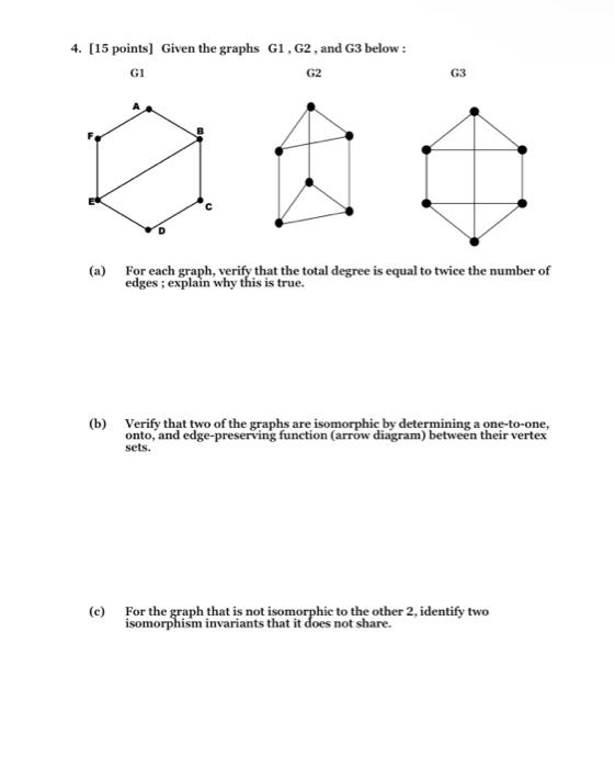 Solved 4. [15 points] Given the graphs G1, G2, and G3 below | Chegg.com