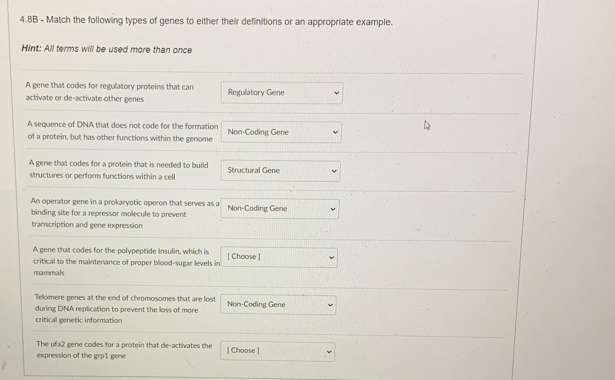 Solved 4.8B - ﻿Match the following types of genes to either | Chegg.com