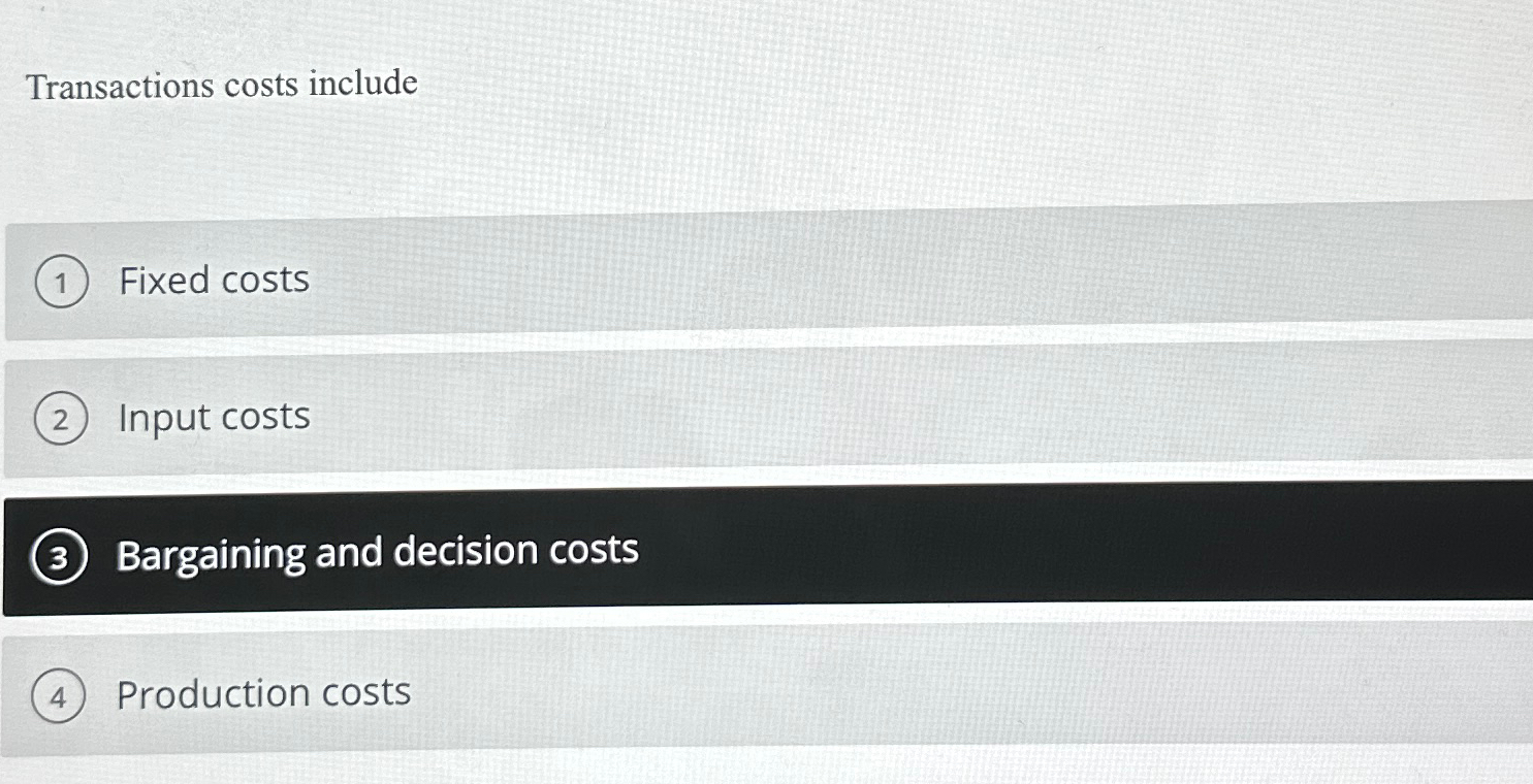 Solved Transactions costs includeFixed costsInput costs(3) | Chegg.com