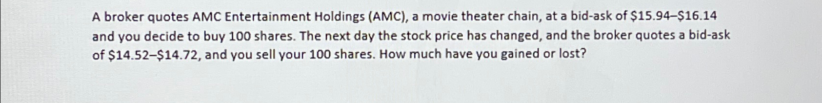 Solved A broker quotes AMC Entertainment Holdings (AMC), ﻿a | Chegg.com