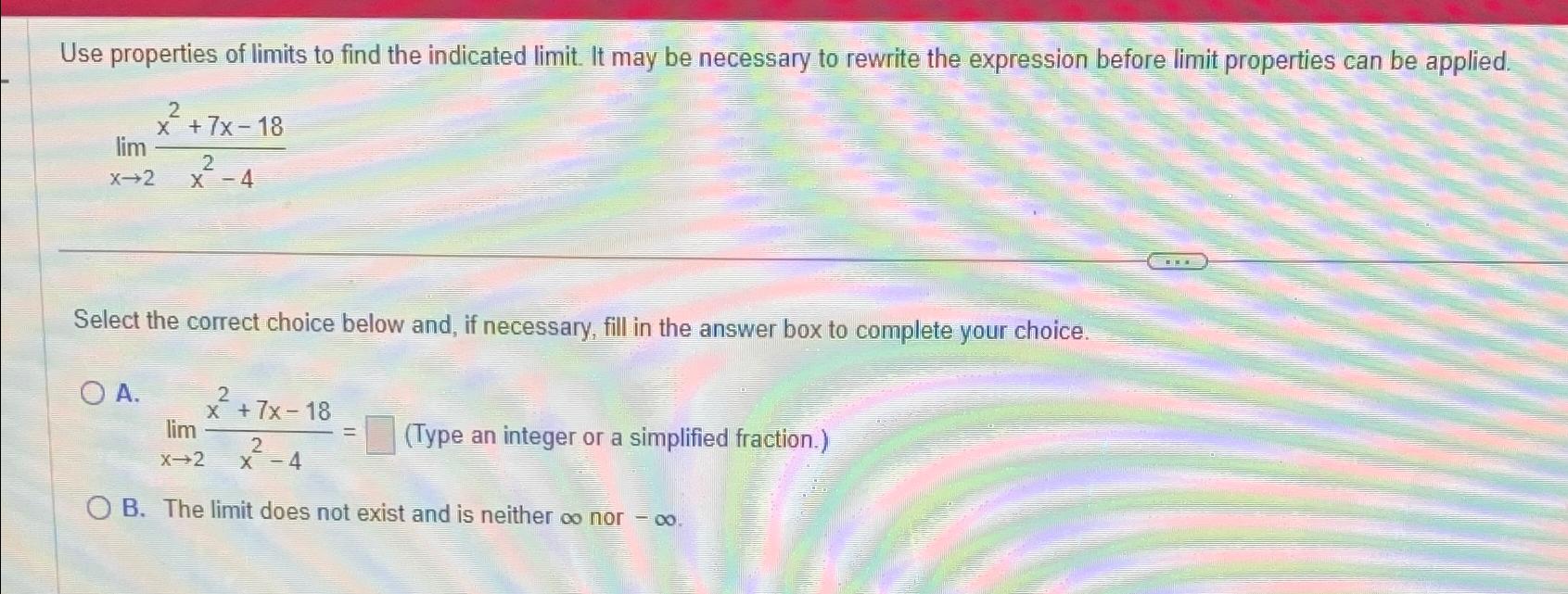 Solved Use properties of limits to find the indicated limit. | Chegg.com