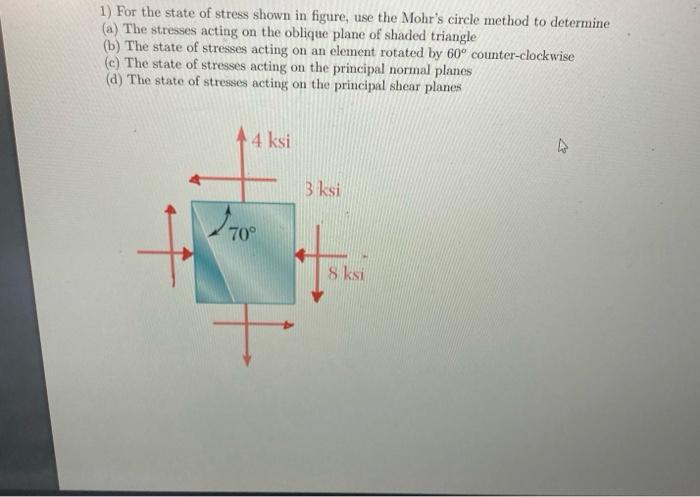 Solved 1) For the state of stress shown in figure, use the | Chegg.com
