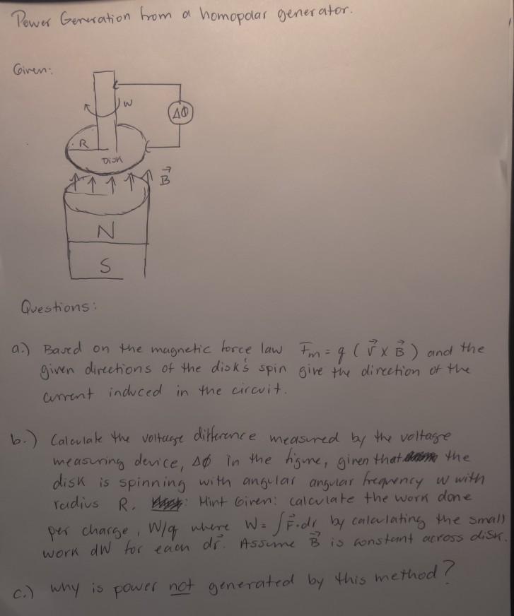 Solved Power Generation from a homopolar generator. Given. 3 | Chegg.com