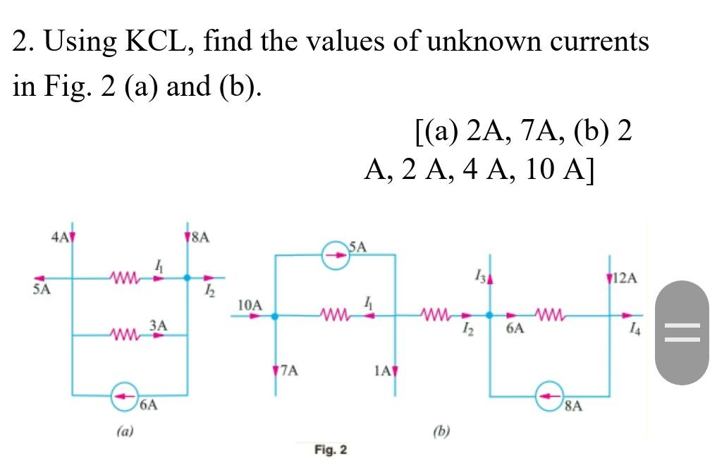 Solved 2. Using KCL, find the values of unknown currents in | Chegg.com