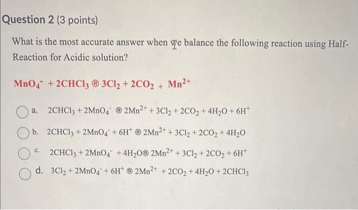 Solved What is the most accurate answer when pre balance the | Chegg.com