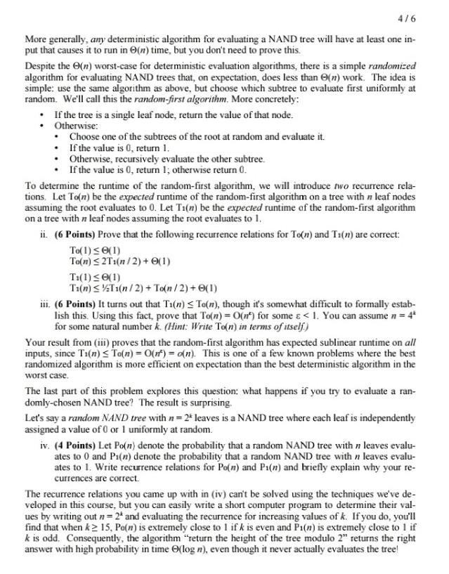Problem Two: Evaluating NAND Trees A NAND tree is a | Chegg.com