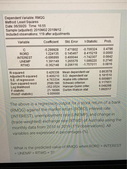 Solved Dependent Variable: RMQG Method: Least Squares Date: | Chegg.com