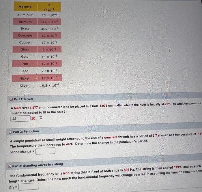 Solved A lead rivet 1.977 cm in diameter is to be placed in | Chegg.com