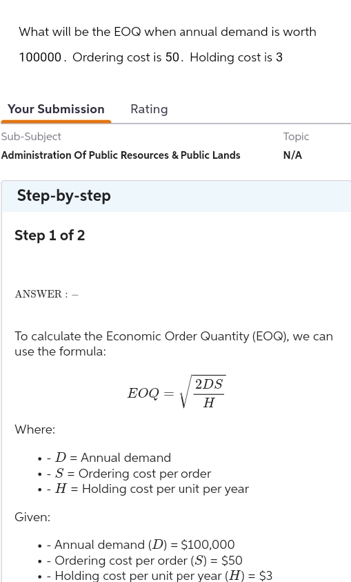 Solved What will be the EOQ when annual demand is worth | Chegg.com