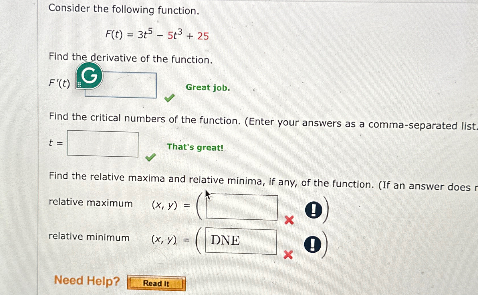 Solved Consider the following function.F(t)=3t5-5t3+25Find | Chegg.com