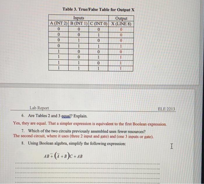 Table 3. True/False Table for Output X Inputs Output | Chegg.com