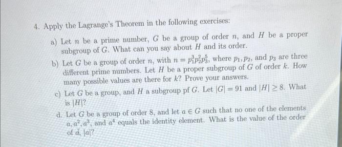 4. Apply the Lagrange's Theorem in the following | Chegg.com