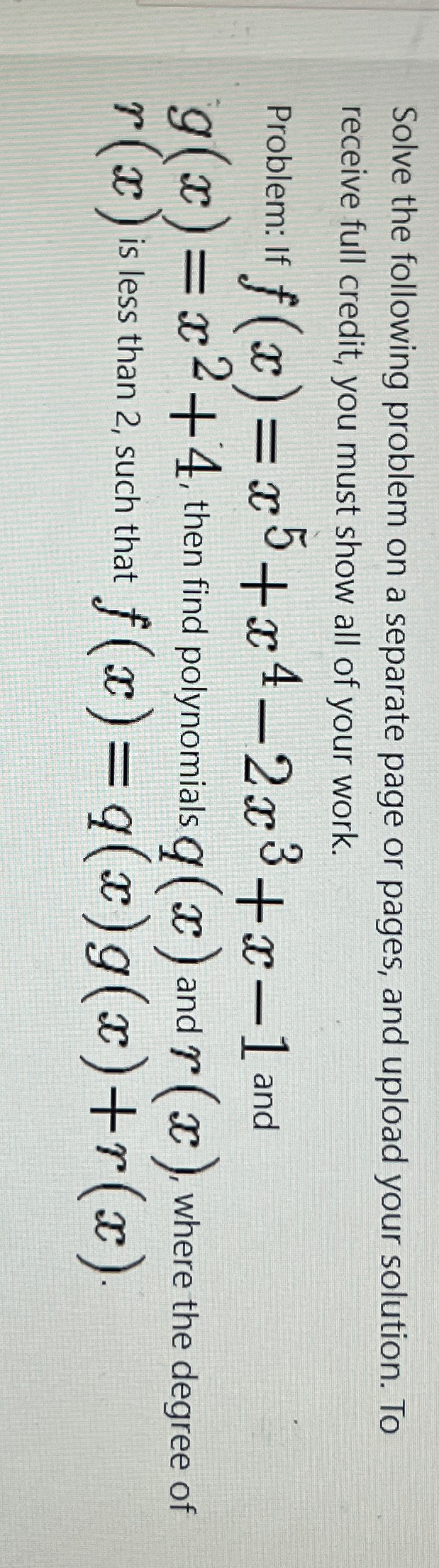 Solved Solve the following problem on a separate page or | Chegg.com