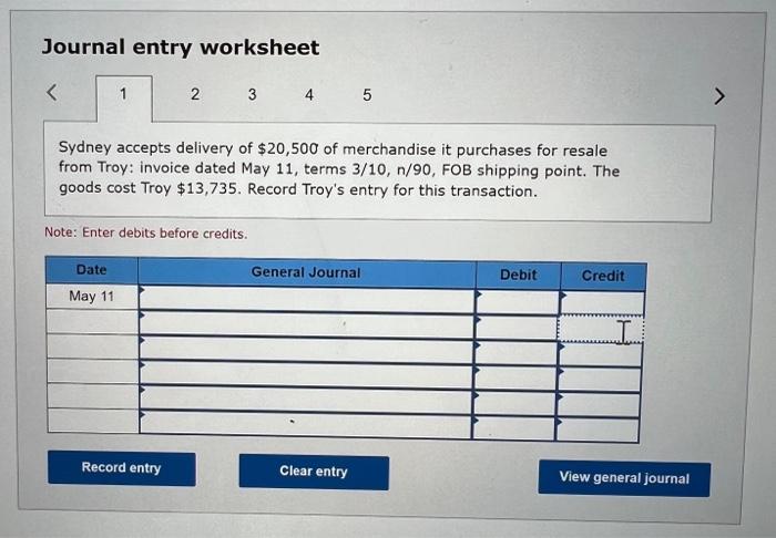 Solved Journal entry worksheet Sydney accepts delivery of | Chegg.com