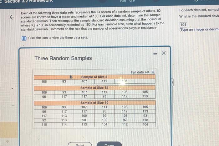 Solved Each of the following three data sets represents the | Chegg.com