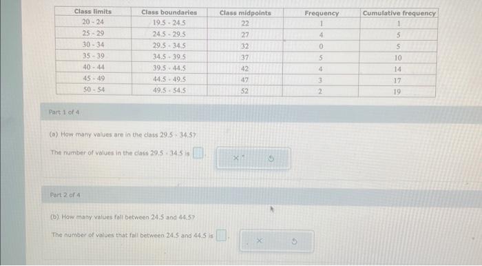 Solved (a) How many values are in the class 29.5,34.57. The | Chegg.com