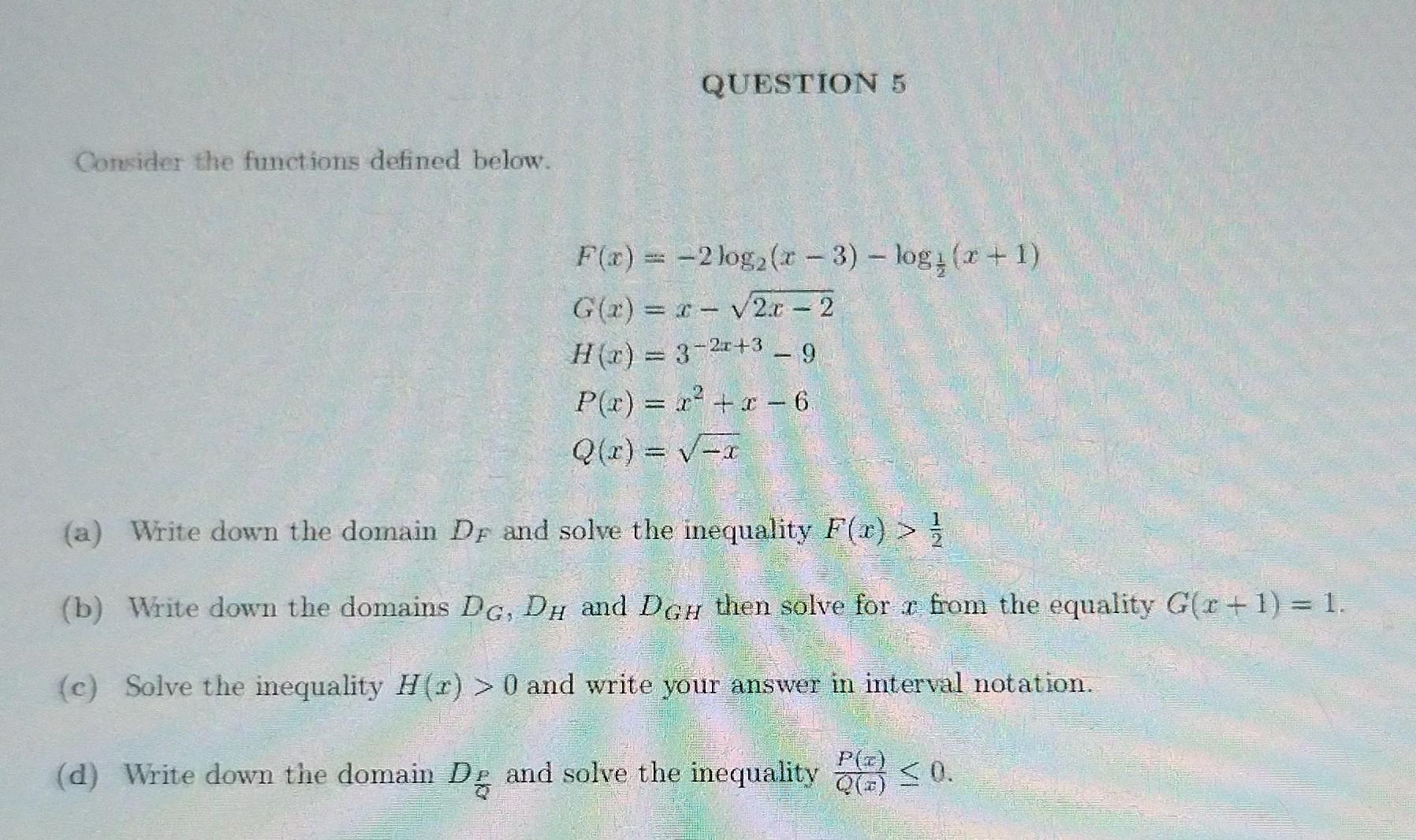 Solved QUESTION 5 Consider the functions defined below. | Chegg.com
