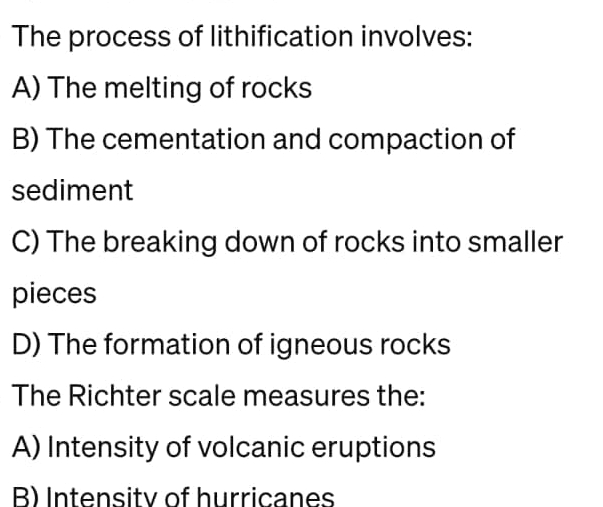 Solved Earth Science: The process of lithification | Chegg.com