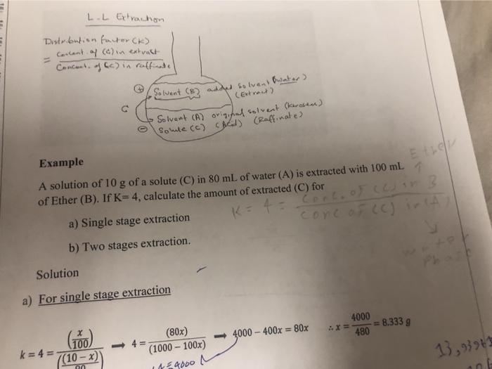 Solved L L Extraction Distribution factor CK). Corcent of | Chegg.com