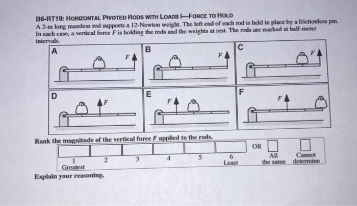 Solved B6-RT19: HORIZONTAL PIVOTED RODS WITH LOADS FORCE TO | Chegg.com