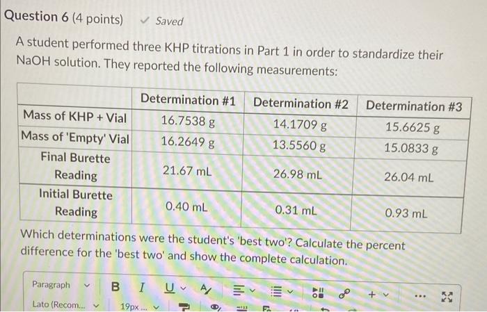 Solved A student performed three KHP titrations in Part 1 in | Chegg.com
