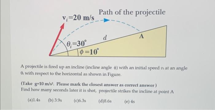 Solved A projectile is fired up an incline (incline angle ϕ | Chegg.com