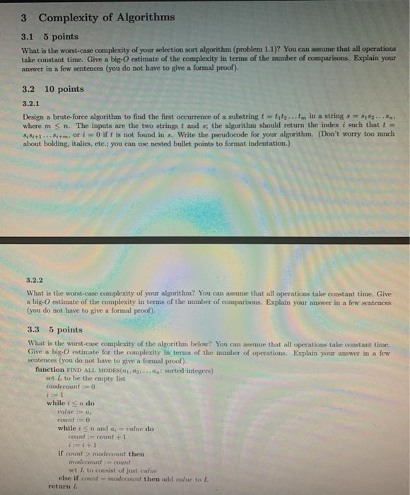 Solved 3.1 3 Complexity of Algorithms 5 points What is the | Chegg.com