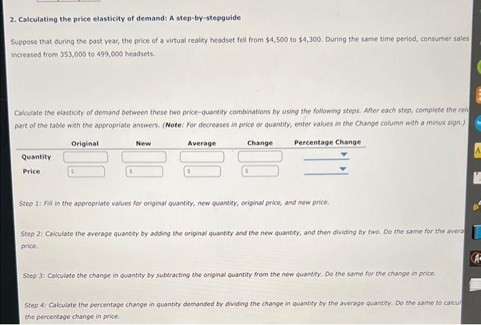 Solved 2. Calculating the price elasticity of demand: A | Chegg.com