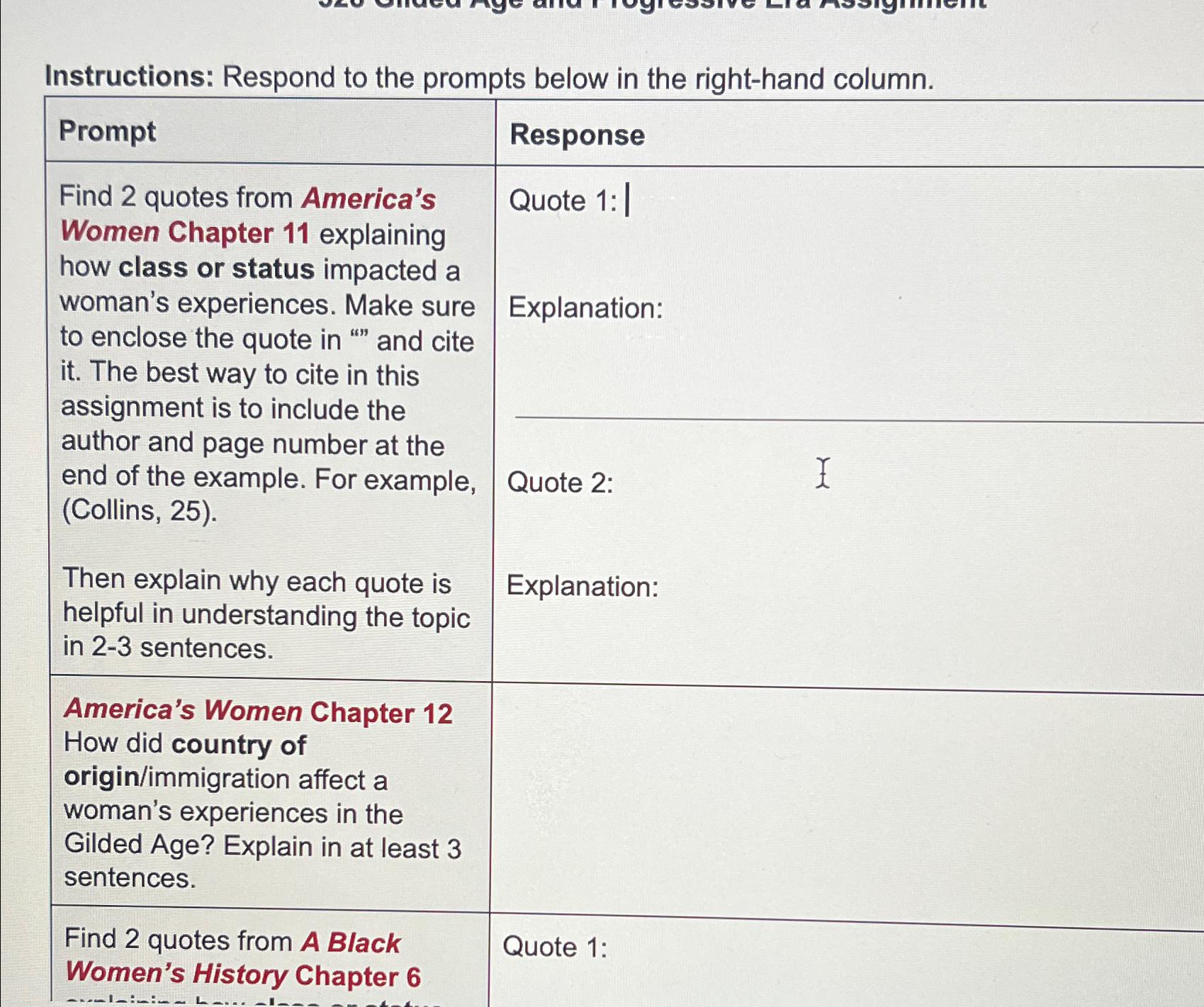 Solved Instructions: Respond to the prompts below in the | Chegg.com