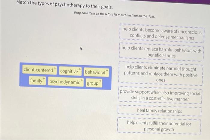 Solved Match the types of psychotherapy to their goals. Drag | Chegg.com
