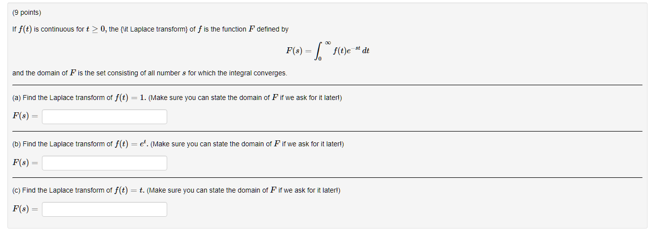 Solved (9 ﻿points)If f(t) ﻿is continuous for t≥0, ﻿the {it | Chegg.com
