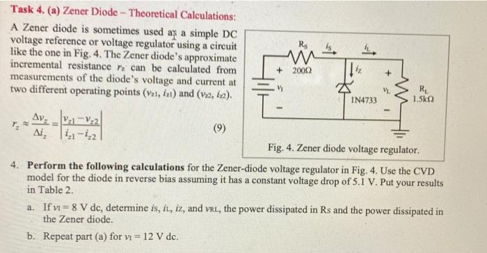 Solved Task 4. (a) Zener Diode - Theoretical Calculations: A | Chegg.com